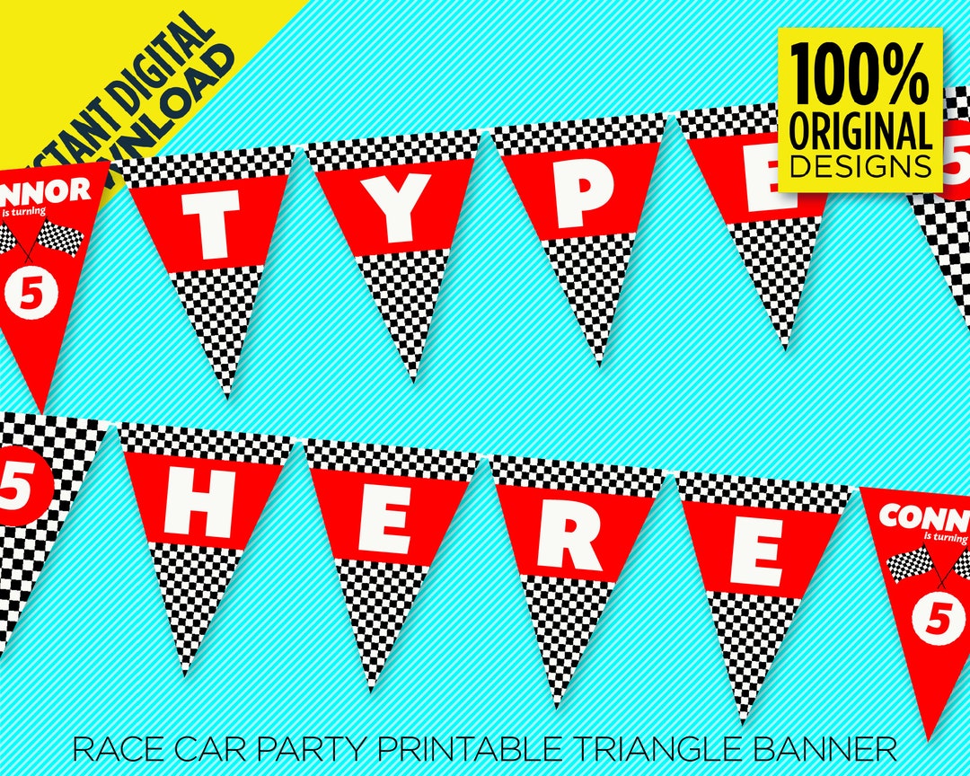 Race Car Party Printable Triangle Banner Racing Birthday Party Pennant ...