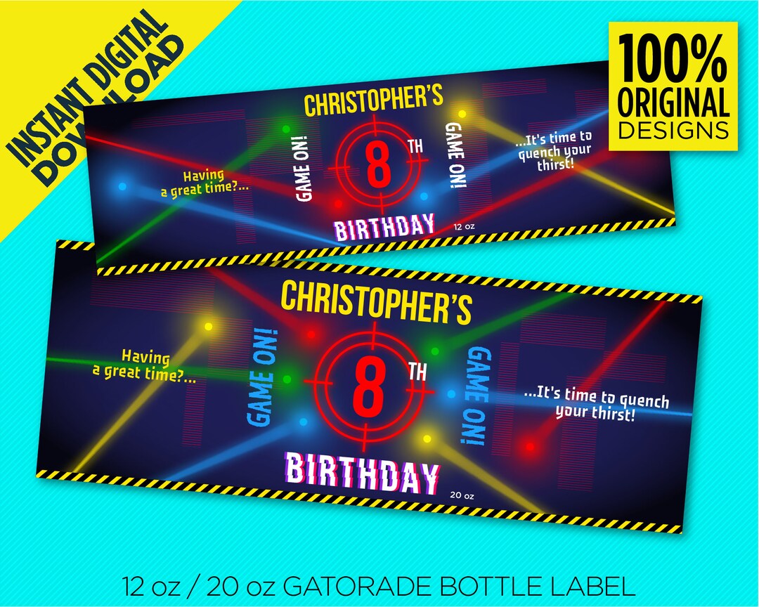 Laser Tag Gatorade Bottle Labels, 12 Oz / 20 Oz Gatorade Bottle Labels ...
