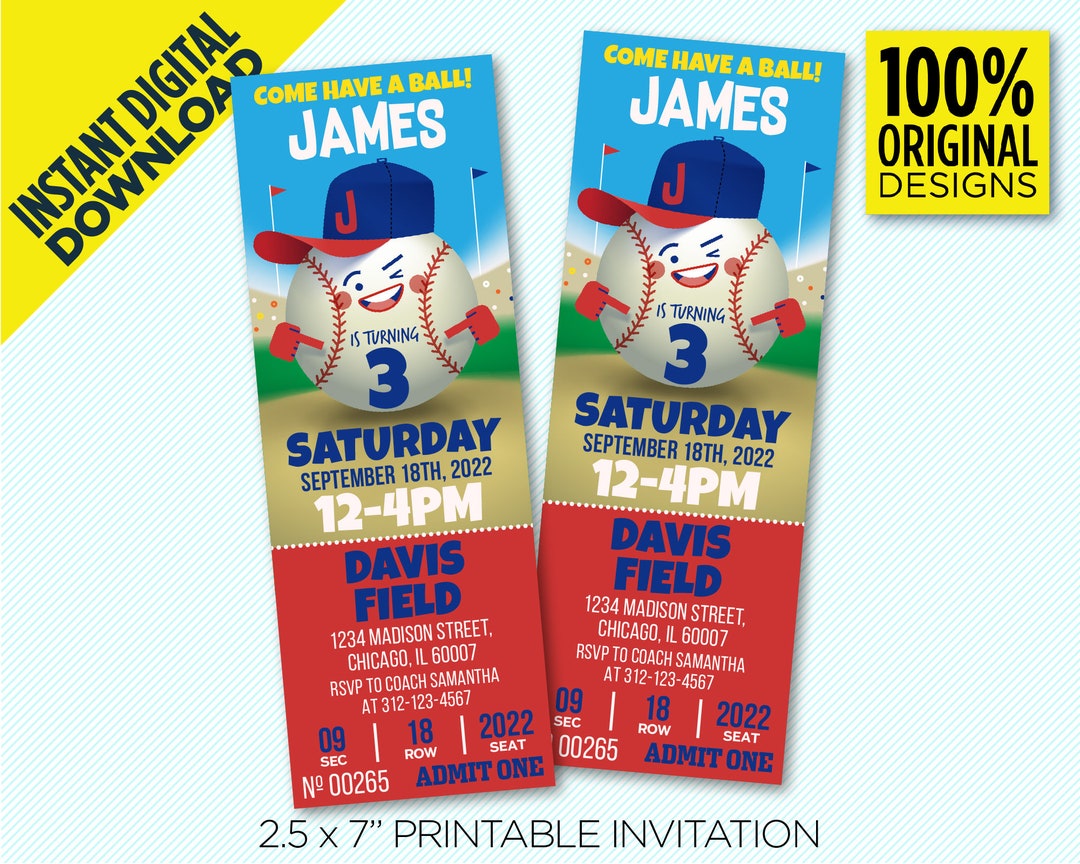 Chicago Cubs Ticket Birthday Party Printable Invitation, Cubs Baseball ...