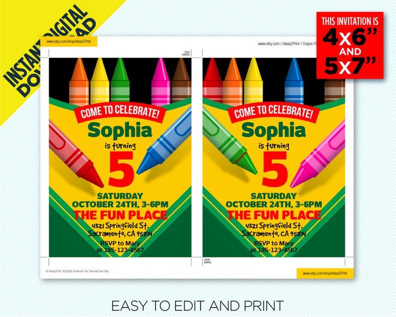 Crayon Birthday Party Printable Invitation 4x6 / - Etsy