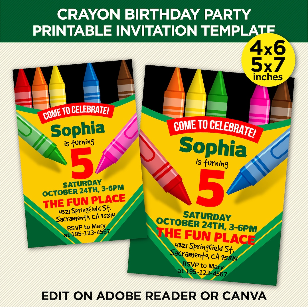 Crayon Birthday Party Printable Invitation - Crayon Classic Colors ...