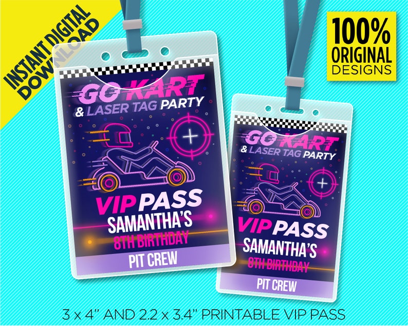 Go Kart and Laser Tag Girls Party VIP Pass, Printable Go Kart and Laser ...