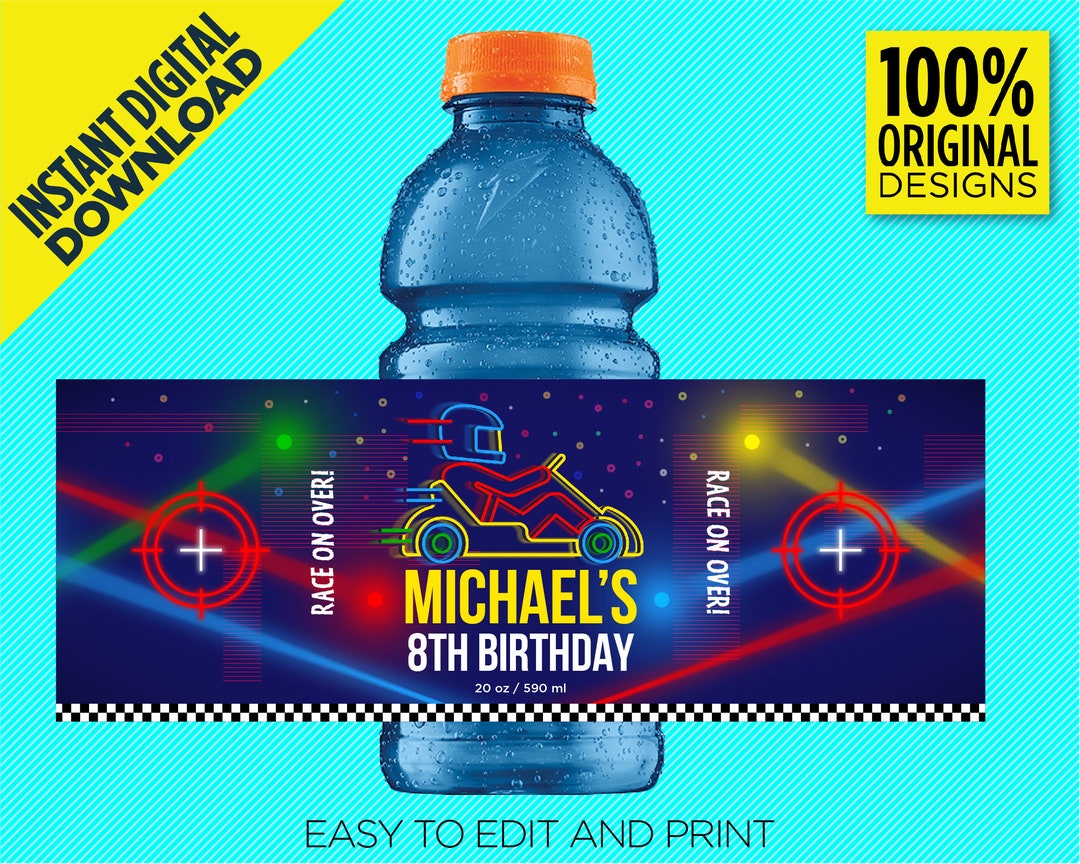 Go Kart and Laser Tag Gatorade Labels, 12 Oz / 20 Oz Gatorade Printable ...