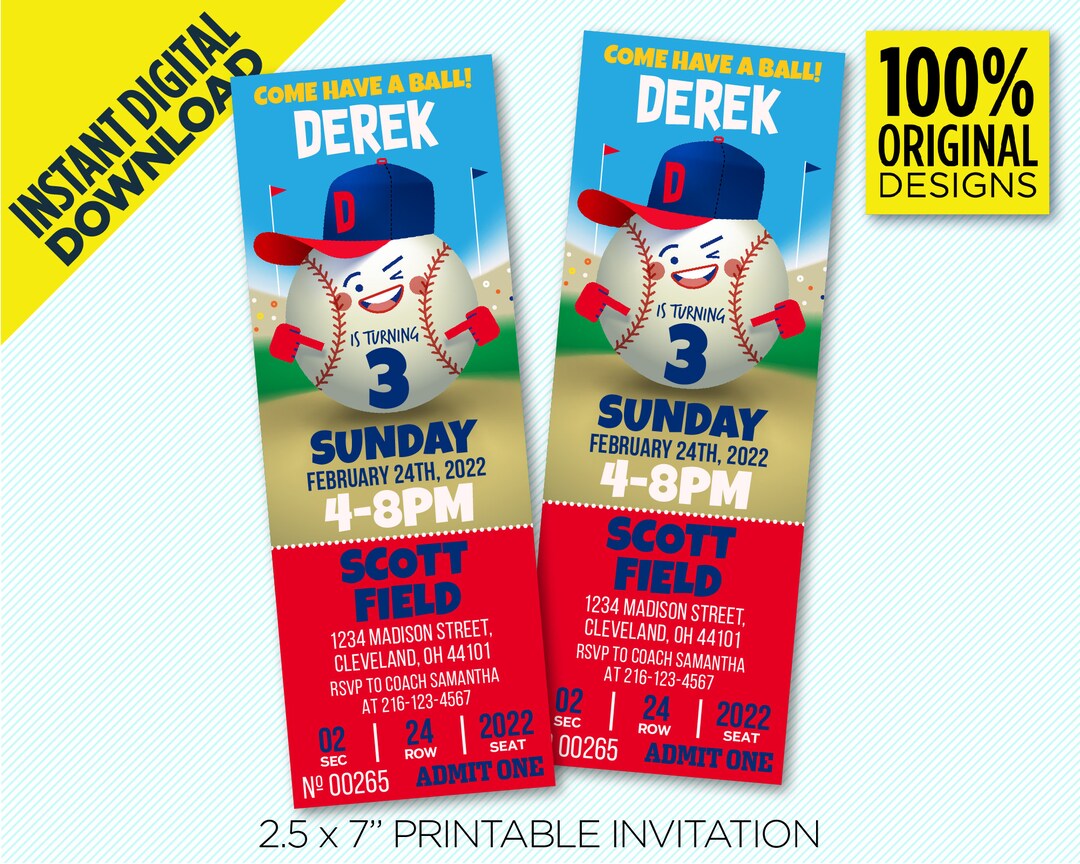 Cleveland Guardians Ticket Birthday Party Printable Invitation ...