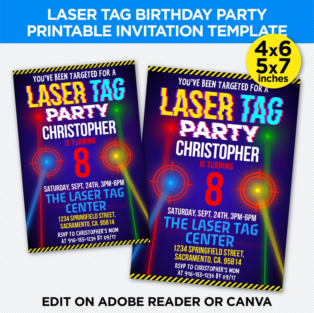 Laser Tag Birthday Party Printable Invitation - Laser Tag Invite ...