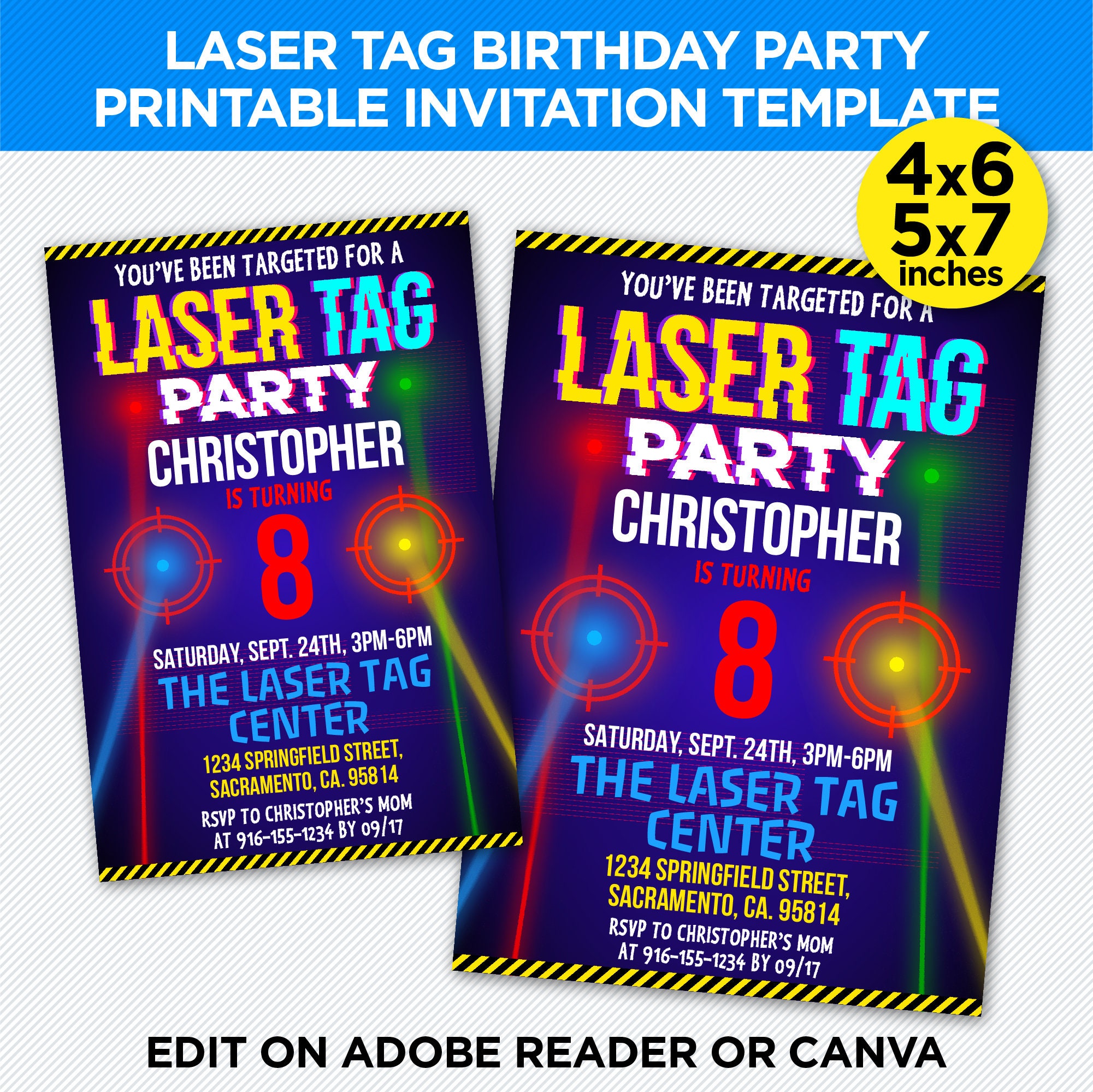 Laser Tag Birthday Party Printable Invitation Laser Tag - Etsy