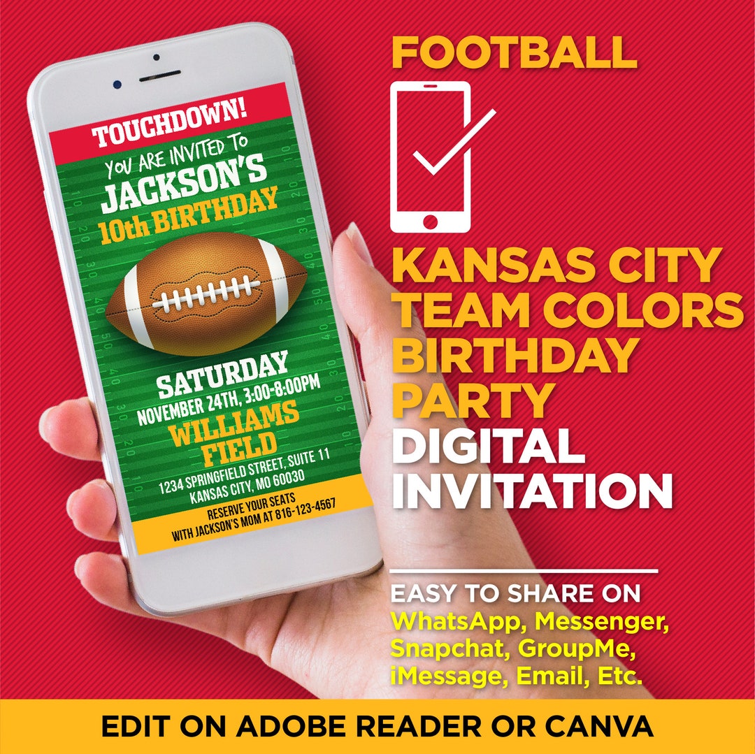 Kansas City Football Team Colors Birthday Party Evite - KC Digital ...