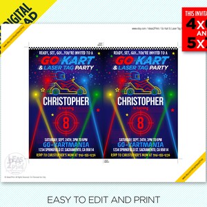 Go Kart & Laser Tag Party Printable Invitation Boys and Girls - Etsy