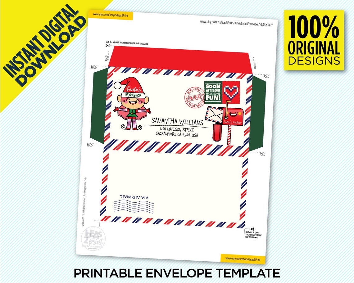 Santa's Elf Girl Envelope Template | Printable Christmas Wishlist ...