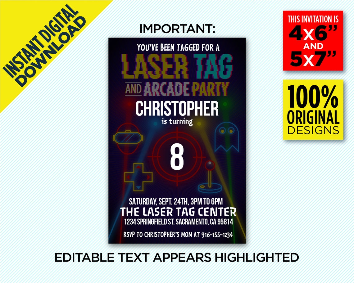 Laser Tag and Arcade Party Printable Invitation Laser Tag - Etsy