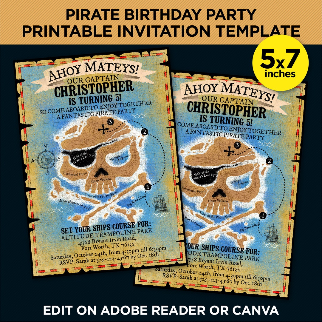 Ahoy Mateys! Pirate Party Printable Invitation - Treasure Map ...