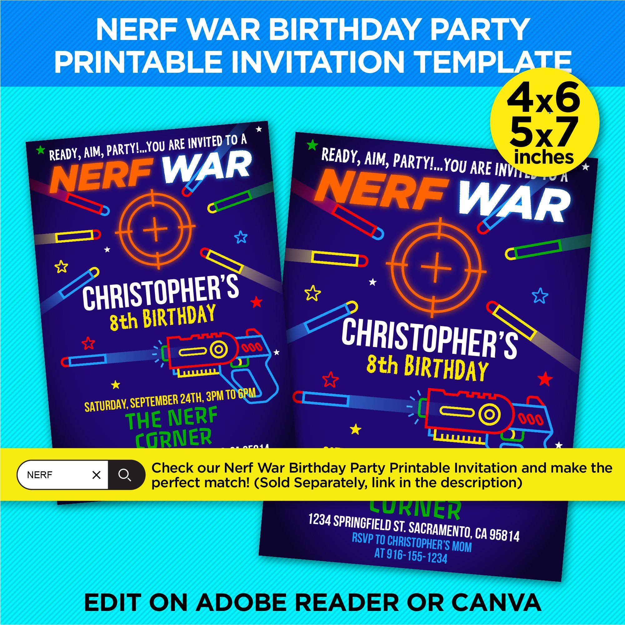 Customizable Nerf Party Printable VIP Pass - Personalized Guest Names ...