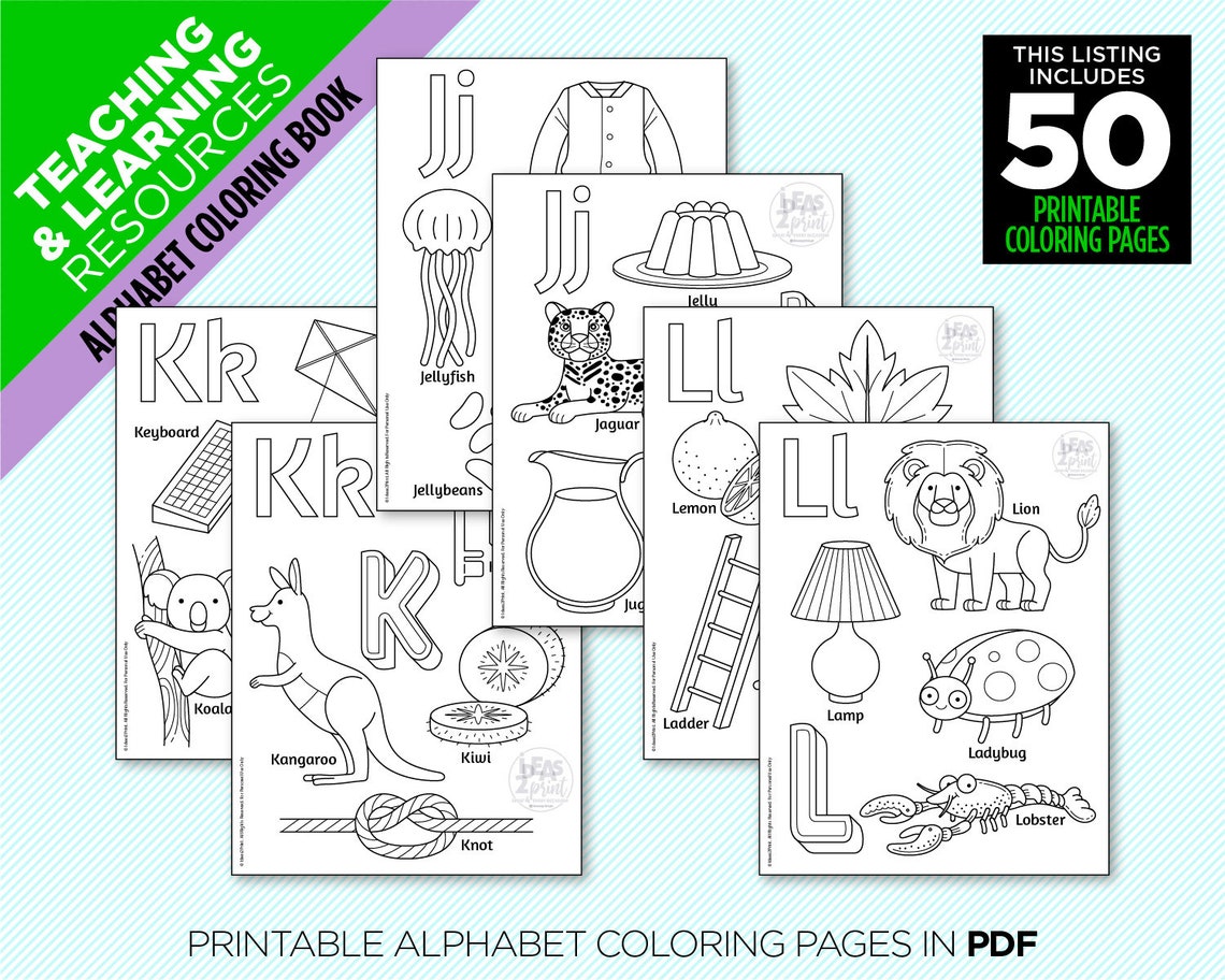 Printable Alphabet Coloring Pages Beginning Sound From A to - Etsy