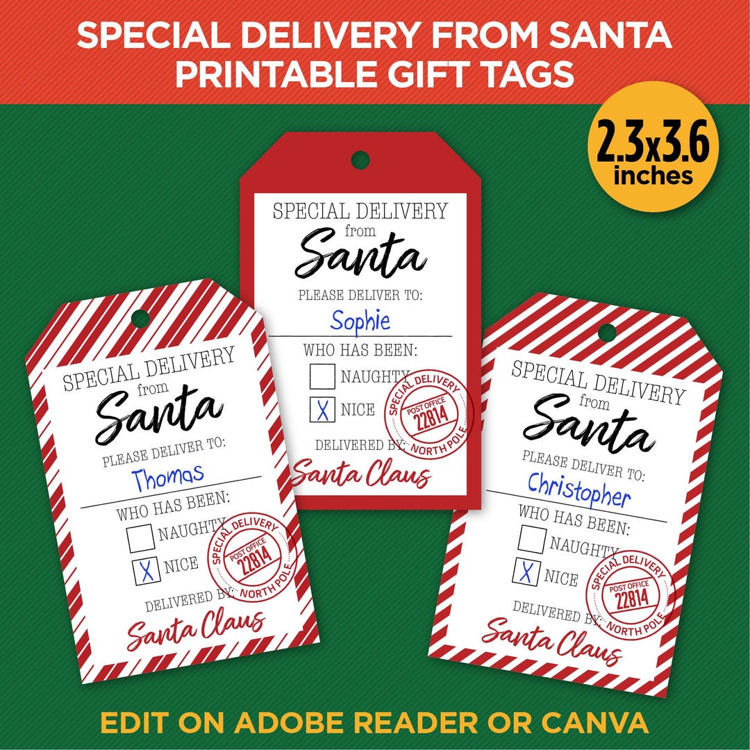 Special Delivery From Santa Printable Gift Tags - Christmas Gift Tags ...