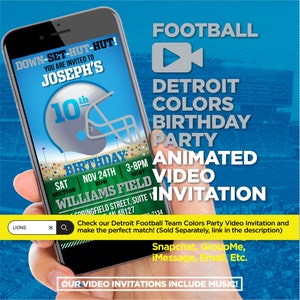 Detroit Football Birthday Invitation | Blue & Silver | Editable in ...