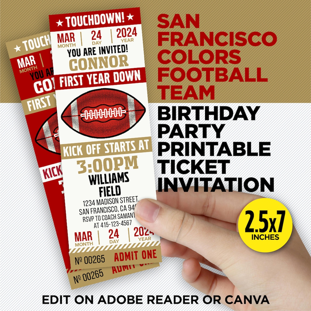 San Francisco Colors Football Team Printable Invitation - Gold & Red ...