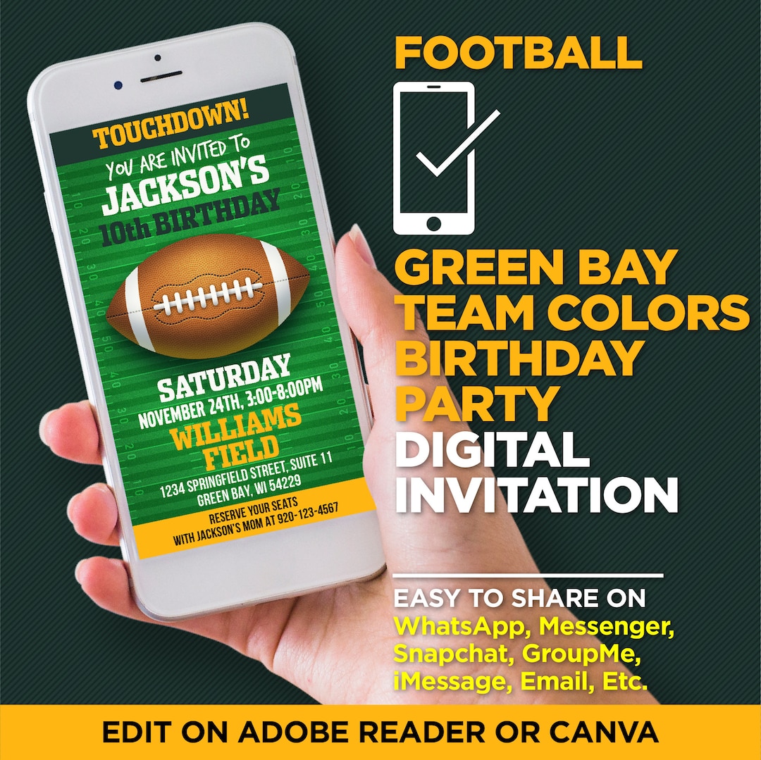 Green Bay Green & Gold Football Team Birthday Party Evite - Green Bay ...