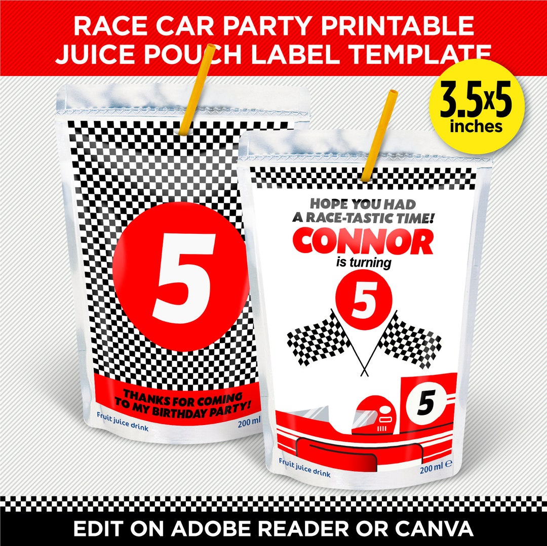 Race Car Birthday Party Printable Juice Pouch Label | F1 Racer Capri ...