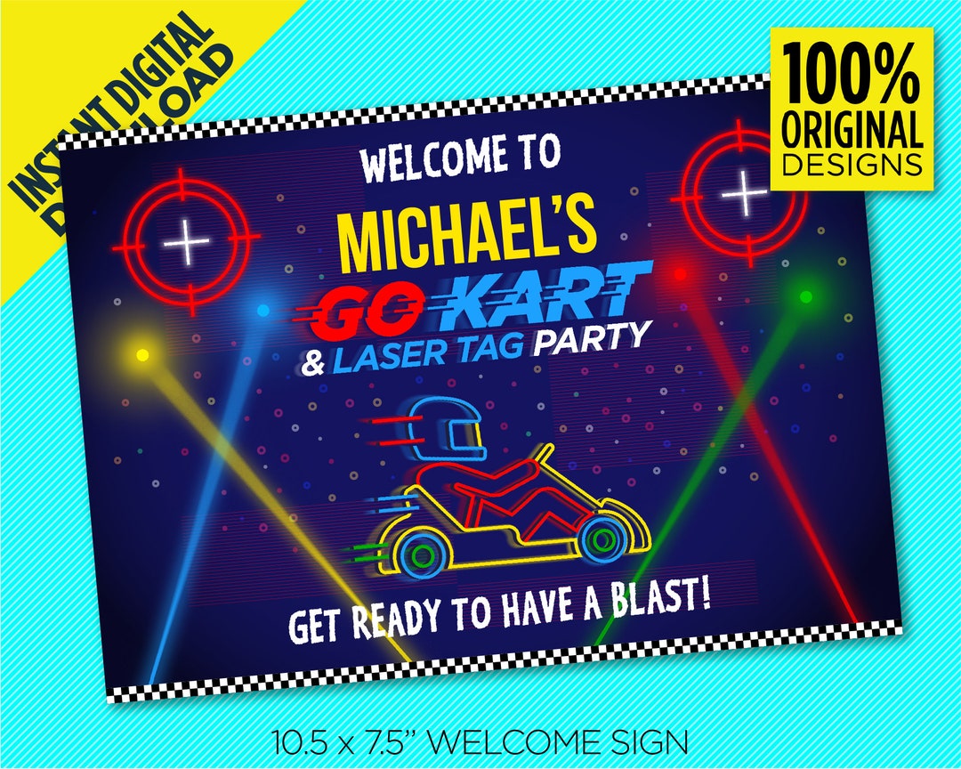Go Kart & Laser Tag Printable Welcome Sign, 10.5 X 7.5" Go Kart Laser ...