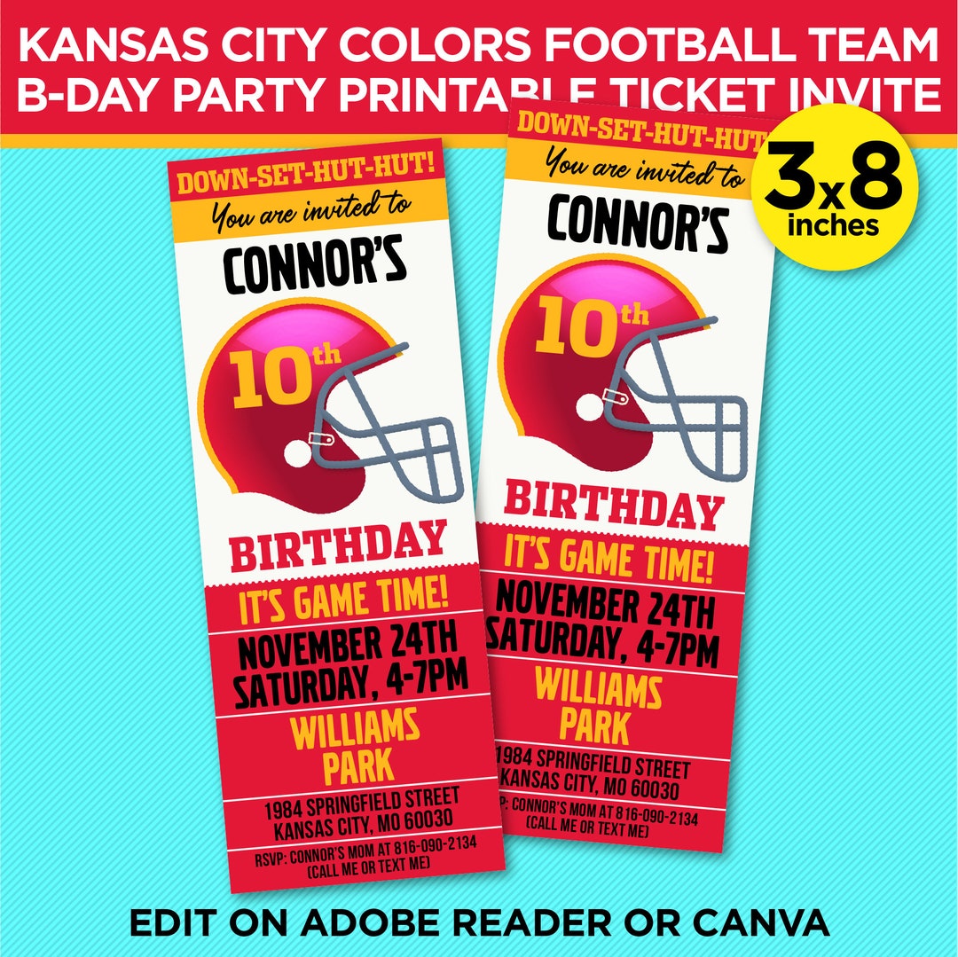 Kansas City Colors Football Team Birthday Party Printable Invitation KC ...
