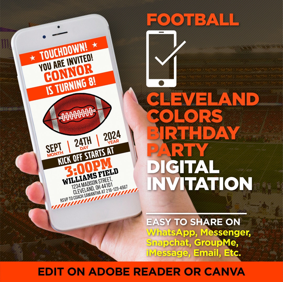 Cleveland Colors Football Team Birthday Party Digital Invitation ...