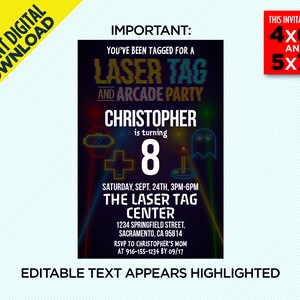 Laser Tag and Arcade Party Printable Invitation - Laser Tag Birthday ...