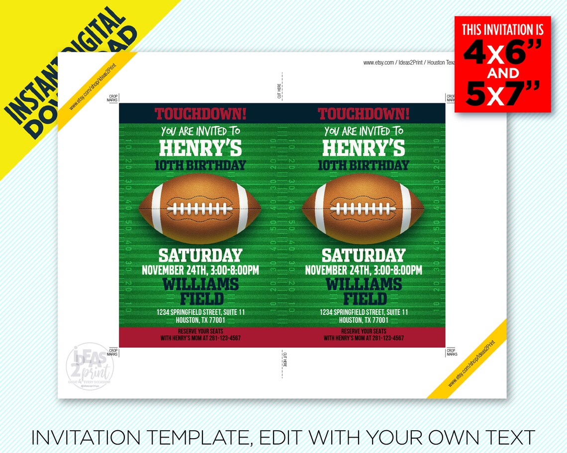 Houston Texans Birthday Party Printable Invitation, Texans Football ...
