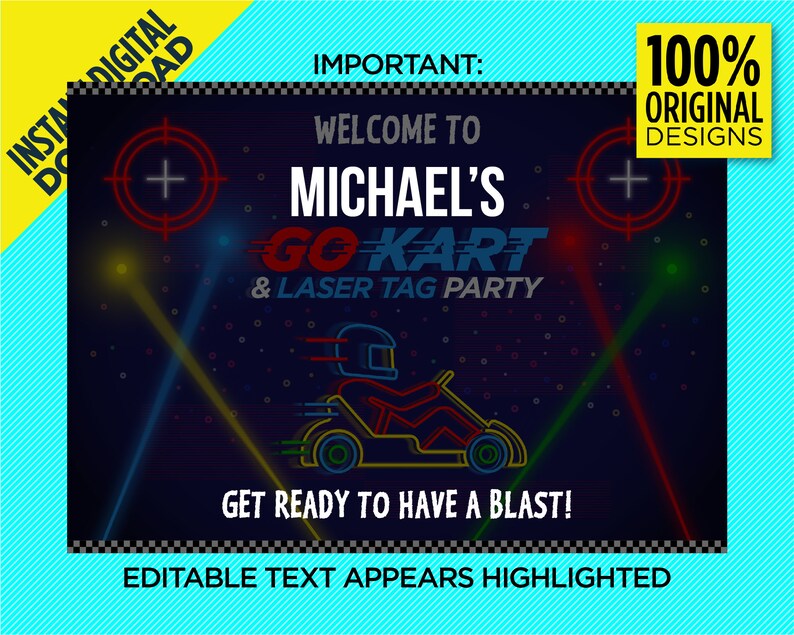 Go Kart & Laser Tag Printable Welcome Sign 10.5 X 7.5 - Etsy
