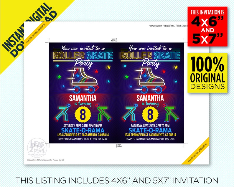 Roller Skate Party Printable Invitation, Editable Roller Skating ...