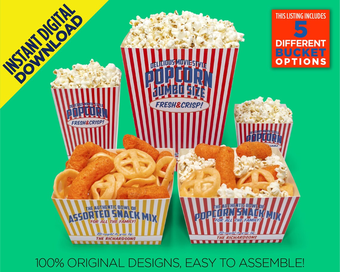 DIY Vintage Popcorn Bucket Printable 4 Different Sizes | Etsy