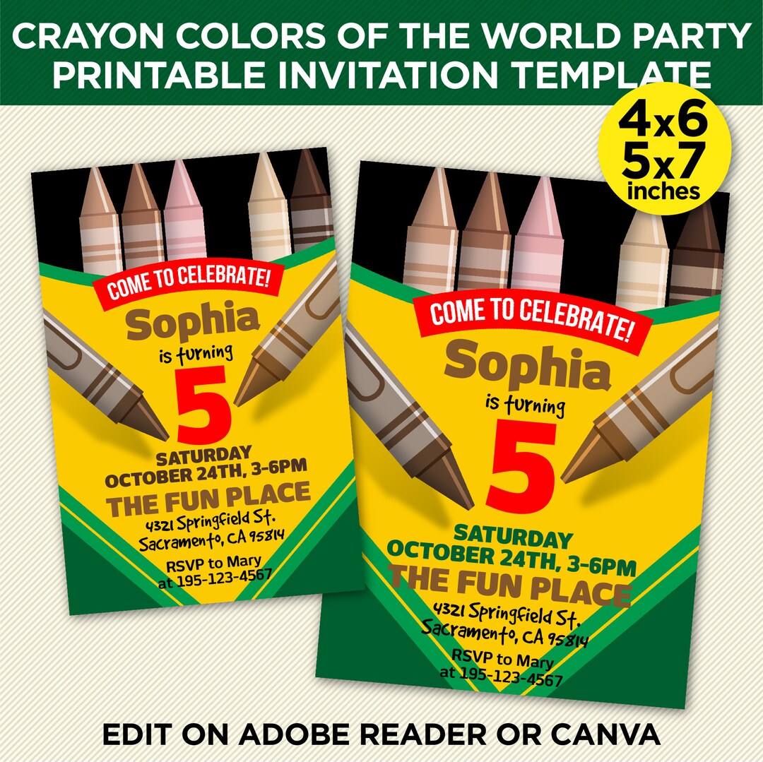 Crayon Colors of the World Birthday Party Printable Invitation - Crayon ...