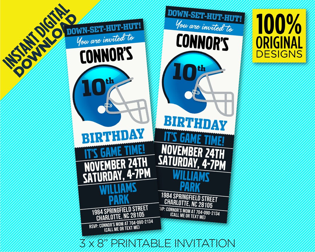 Carolina Football Team Birthday Party Printable Invitation - Carolina ...