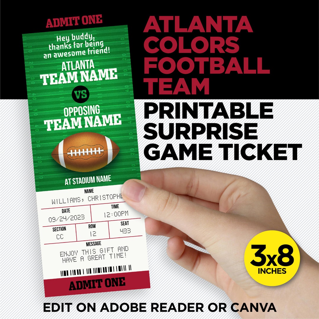 Atlanta Colors Football Team Printable Surprise Game Ticket Red & Black ...