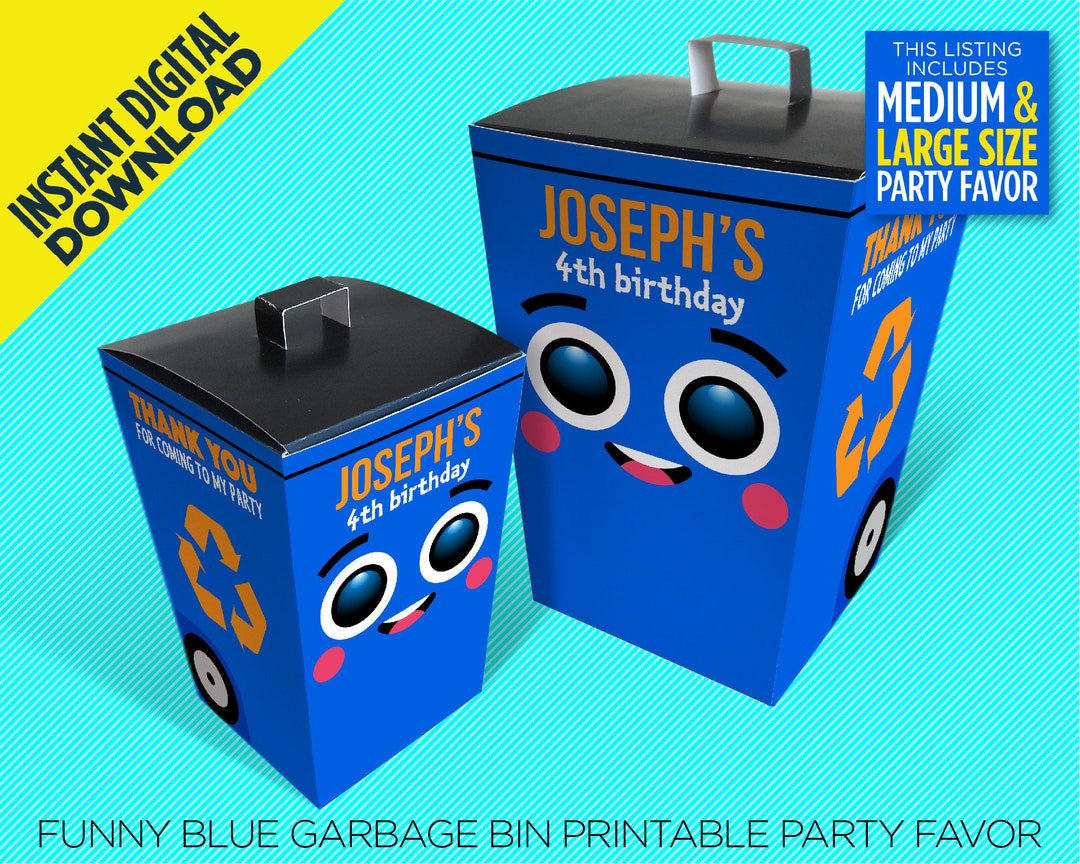 Blue Garbage Bin Party Favor, Garbage Birthday Party Favor Box, Blue ...