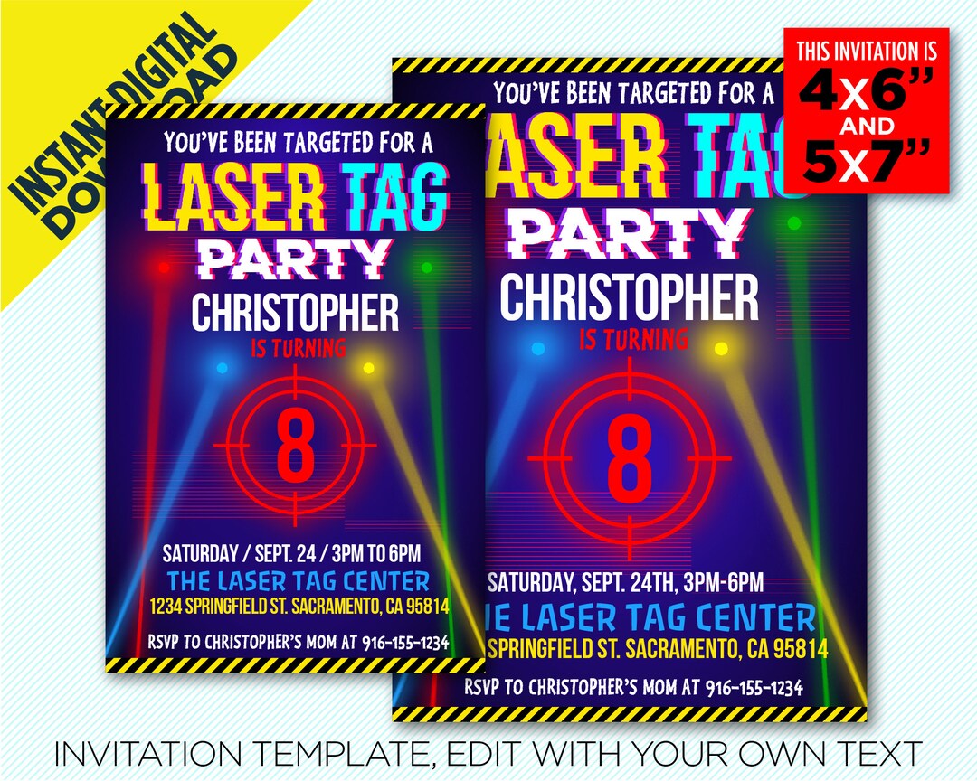 Laser Tag Birthday Party Printable Invitation Editable Laser - Etsy