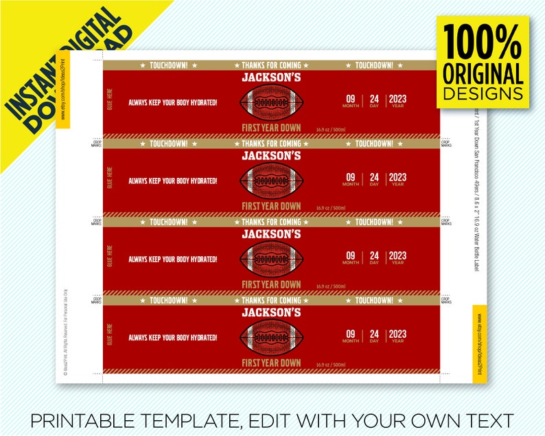 San Francisco Gold & Red Printable Water Bottle Labels SF - Etsy