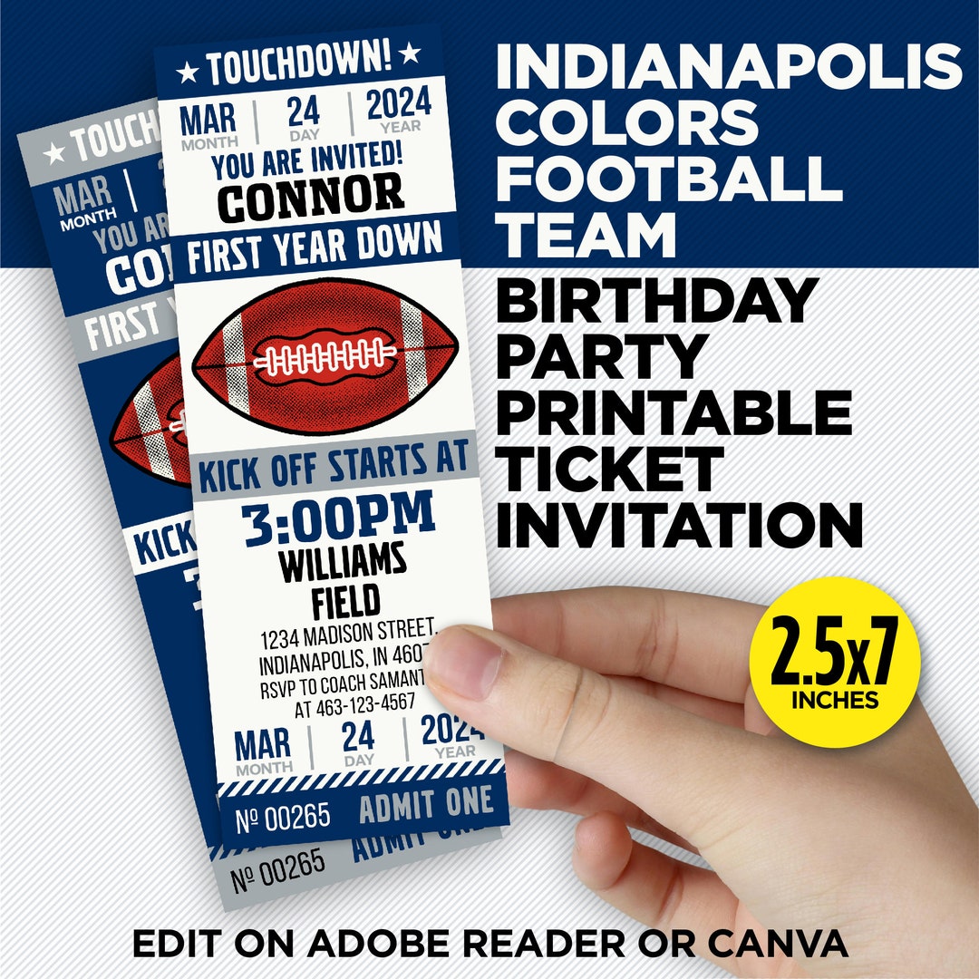 Indianapolis Colors Football Team Birthday Party Printable Invitation ...