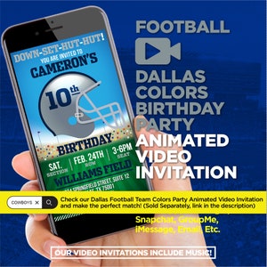 Dallas Colors Football Team Birthday Party Printable Invitation - Blue ...
