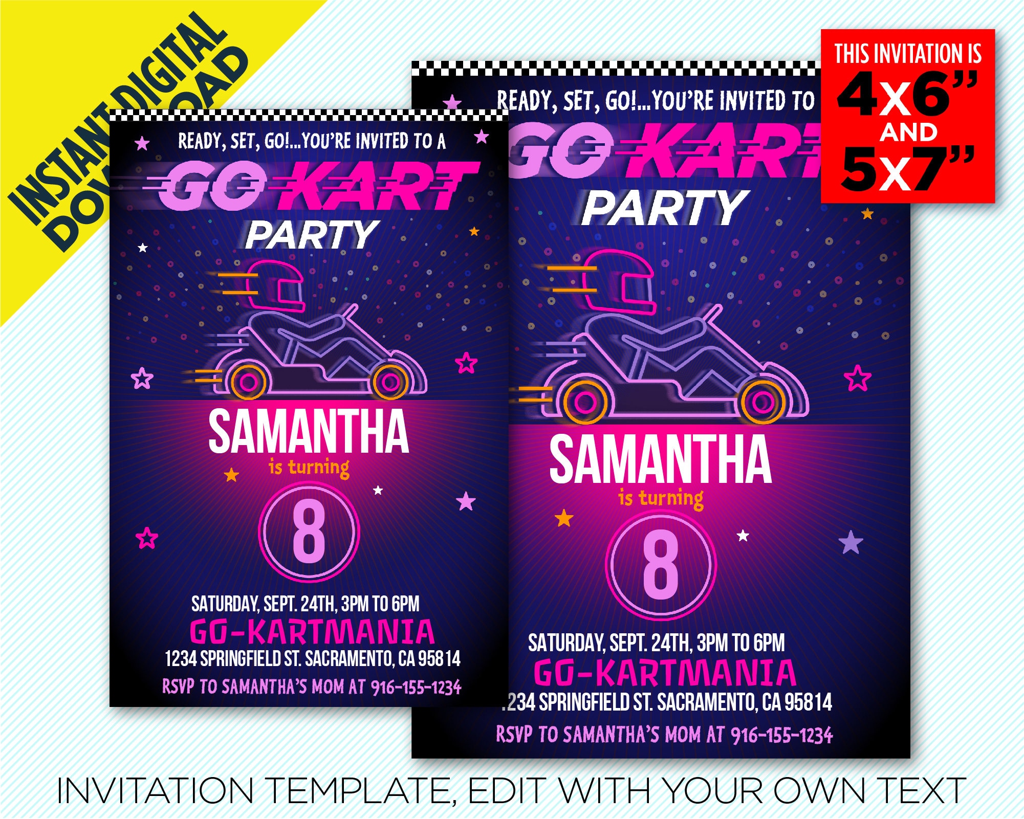 Girls Go Kart Party Printable Invitation Go-kart Birthday - Etsy