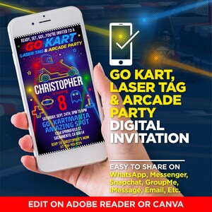 Go Kart, Laser Tag & Arcade Party Digital Invitation - Go Kart Birthday ...