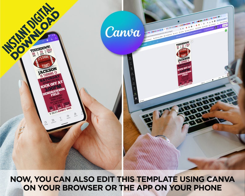 Arizona Football Ticket Invitation | Birthday Party Printable | PDF or ...