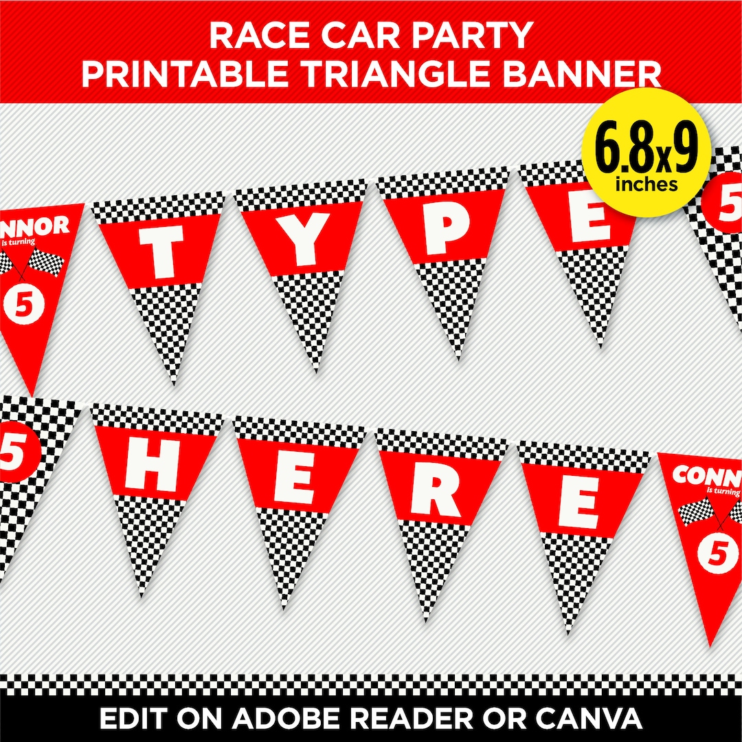 Race Car Party Printable Triangle Banner | F1 Racing Birthday Party ...