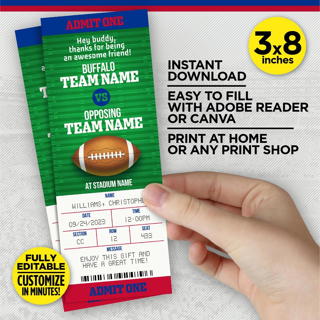 Buffalo Colors Football Team Printable Surprise Game Ticket | Blue ...