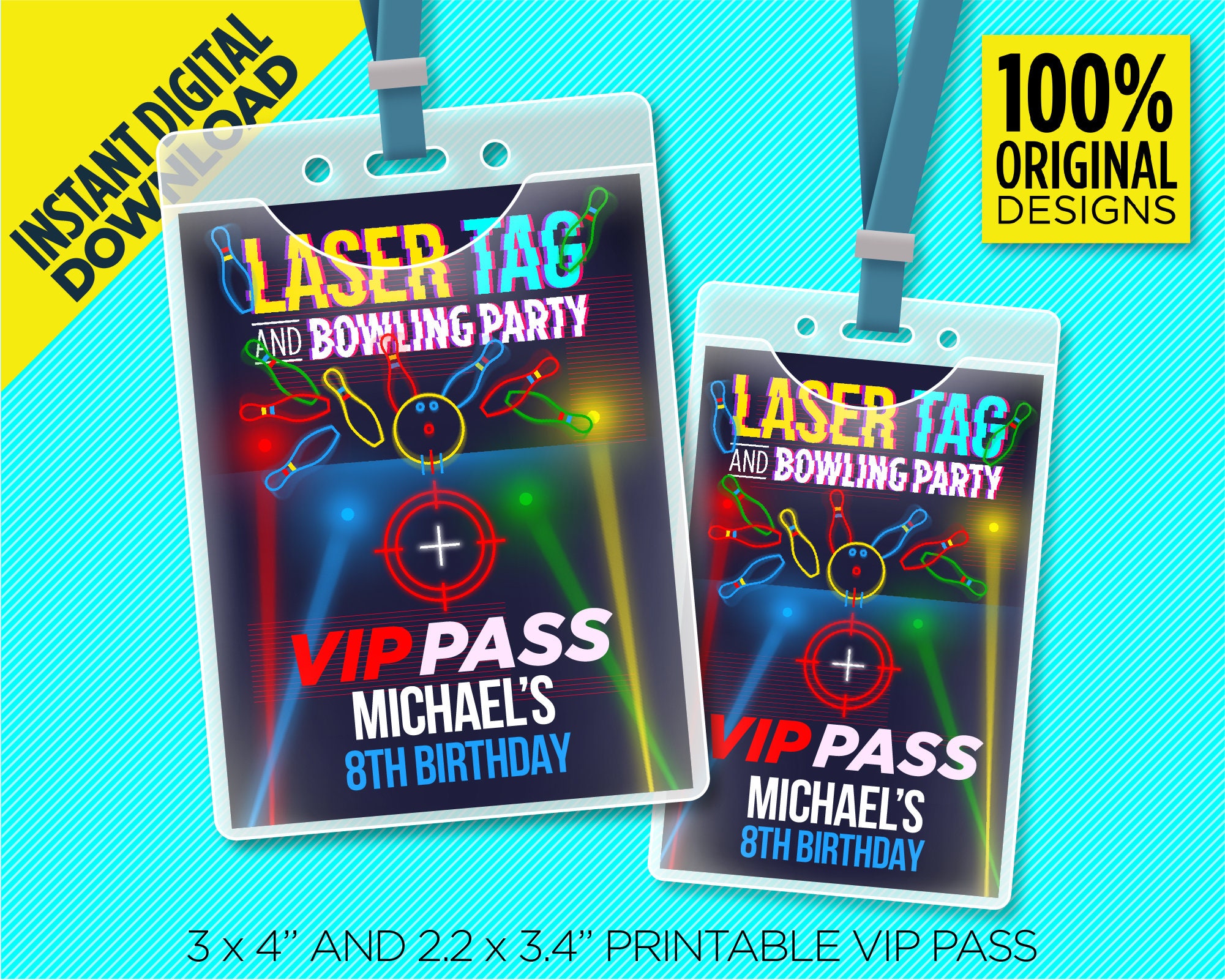 Laser Tag and Bowling Party VIP Pass 3 X 4 / 2.2 X 3.4 - Etsy