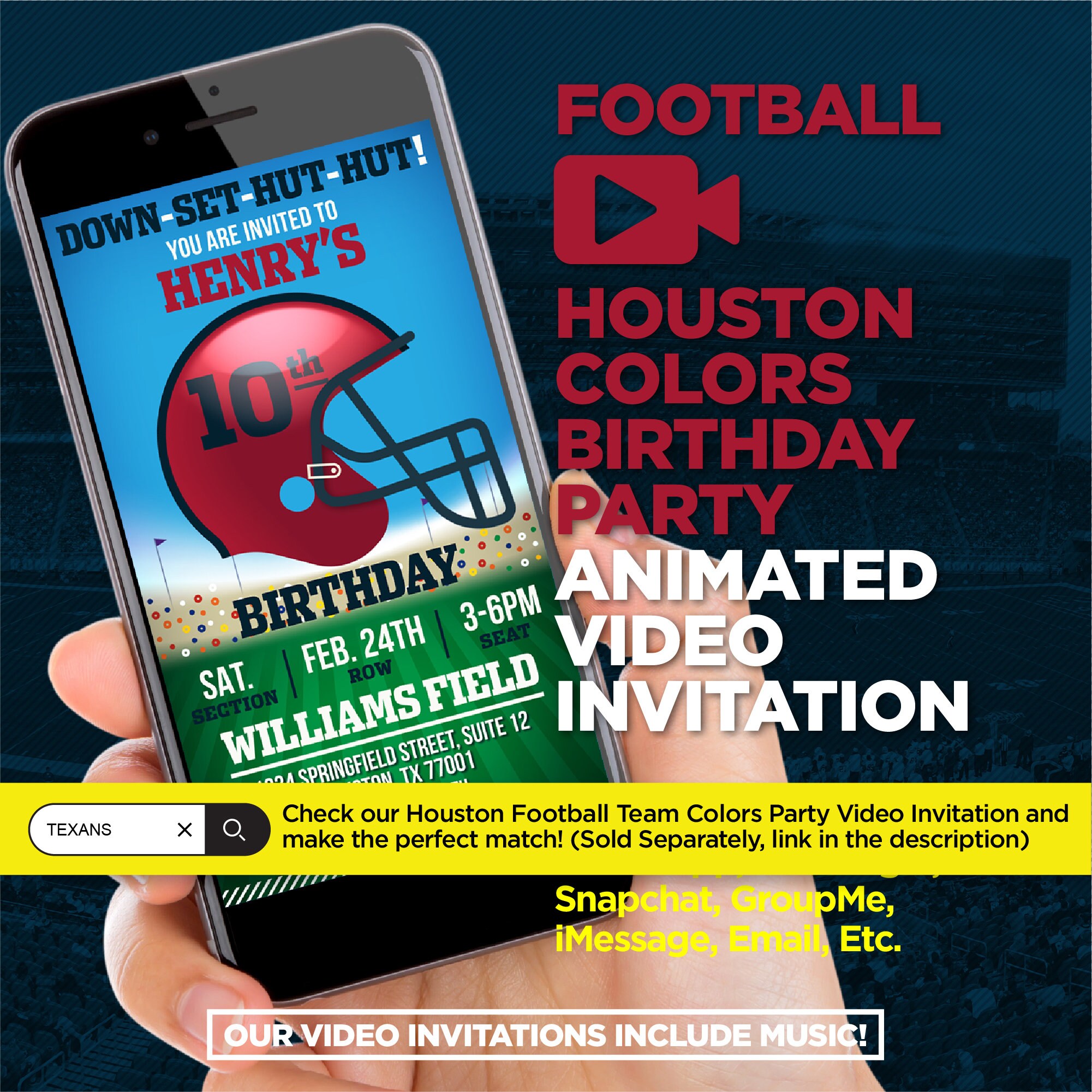Houston Texans Birthday Party Printable Invitation, Texans Football ...