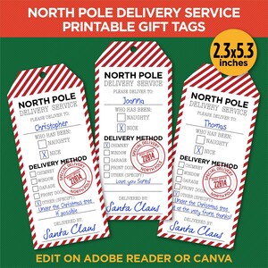 North Pole Delivery Service Printable Gift Tags - Christmas Gift Tags ...