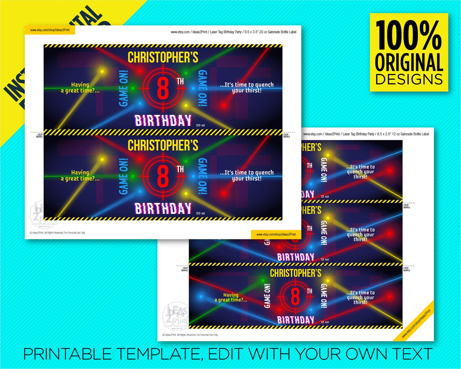 Laser Tag Gatorade Bottle Labels 12 Oz / 20 Oz Gatorade - Etsy