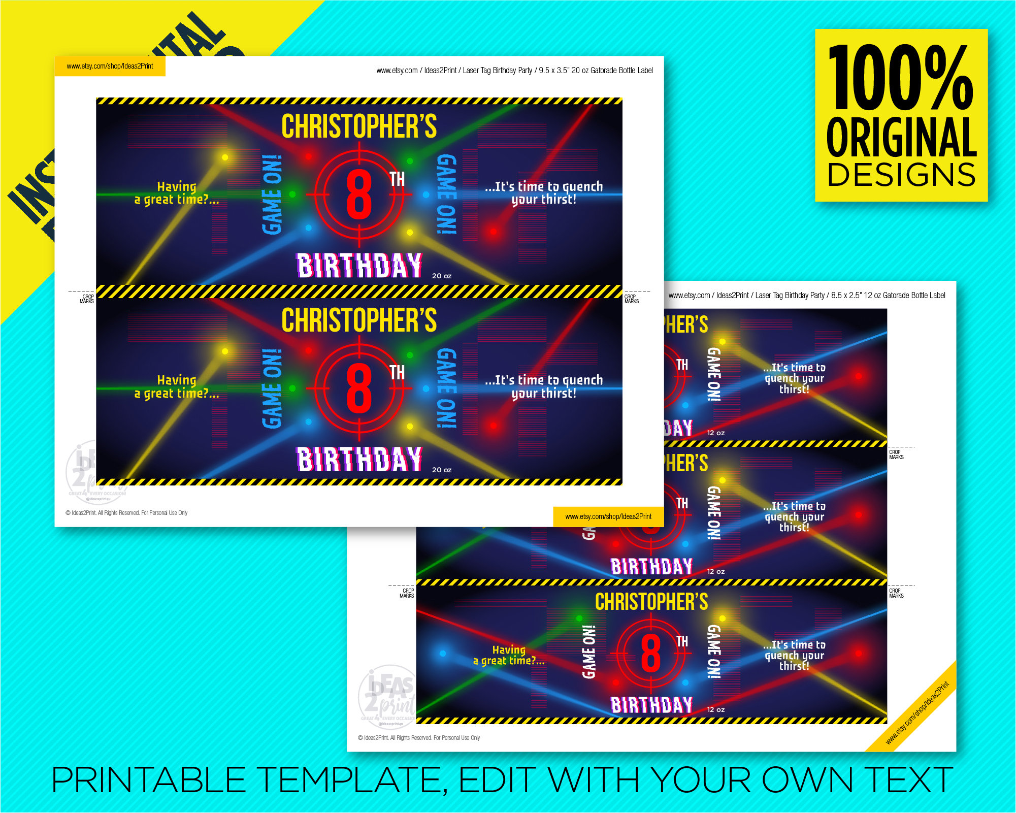 Laser Tag Gatorade Bottle Labels 12 Oz / 20 Oz Gatorade - Etsy
