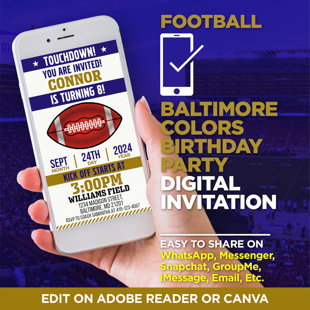 Baltimore Colors Football Team Birthday Party Digital Invitation ...