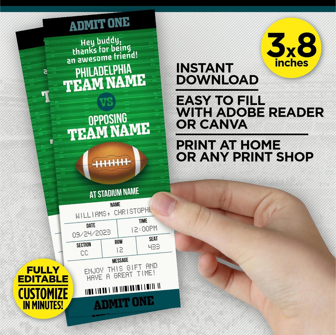Philadelphia Colors Football Team Printable Surprise Game Ticket ...